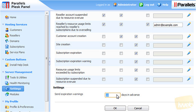 Setting up email notifications in Plesk