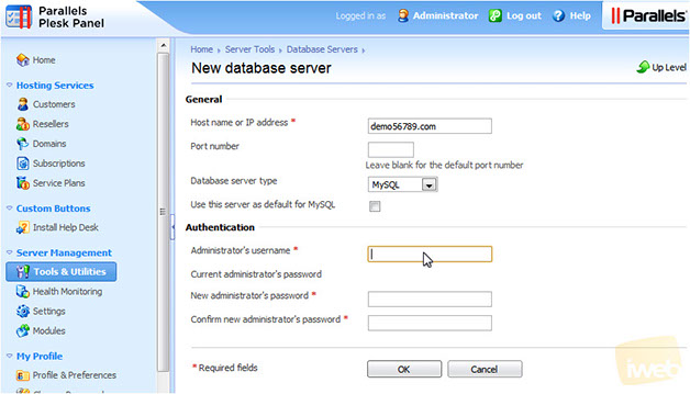 Configuring and managing database servers in Plesk