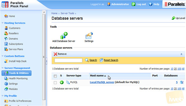 Configuring and managing database servers in Plesk